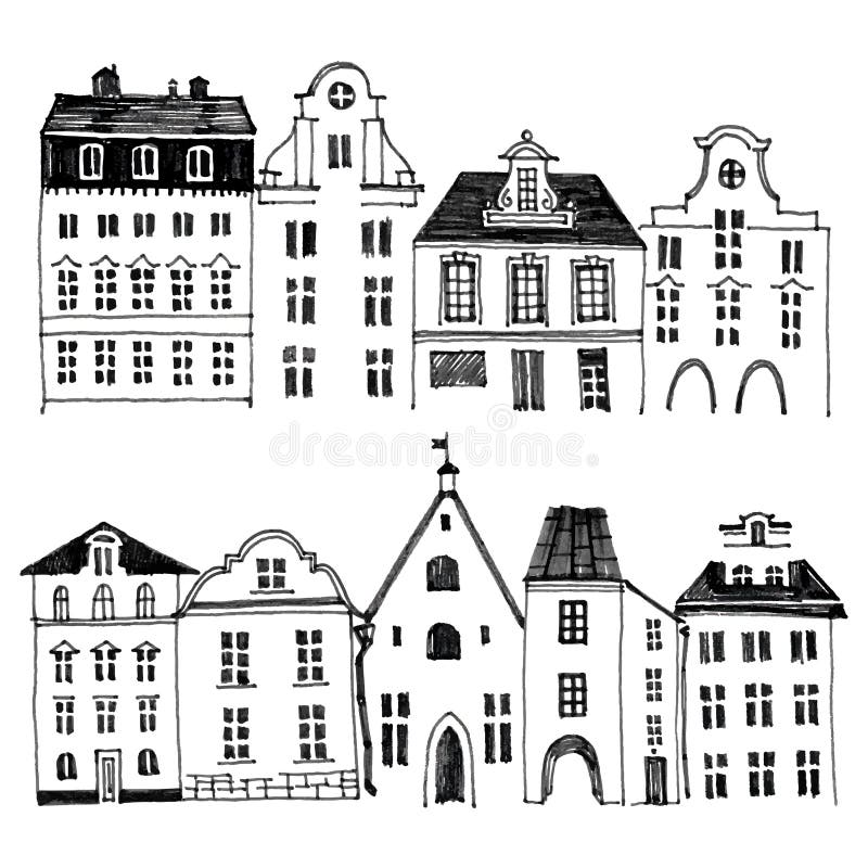 Hand drawn houses borders stock vector. Illustration of nice - 54305214