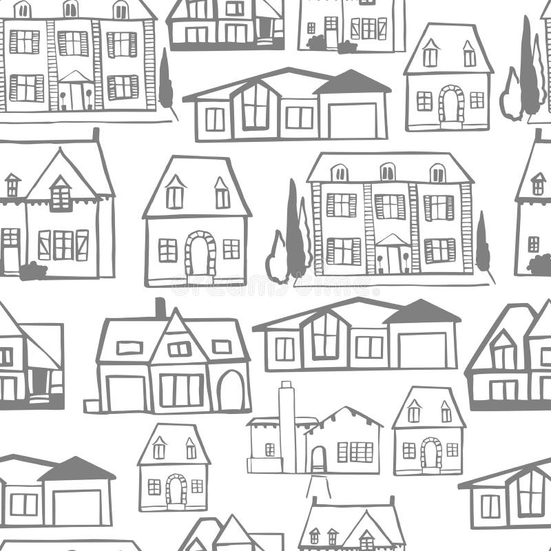 Hand Drawn Houses. Vector Seamless Pattern Stock Vector - Illustration ...