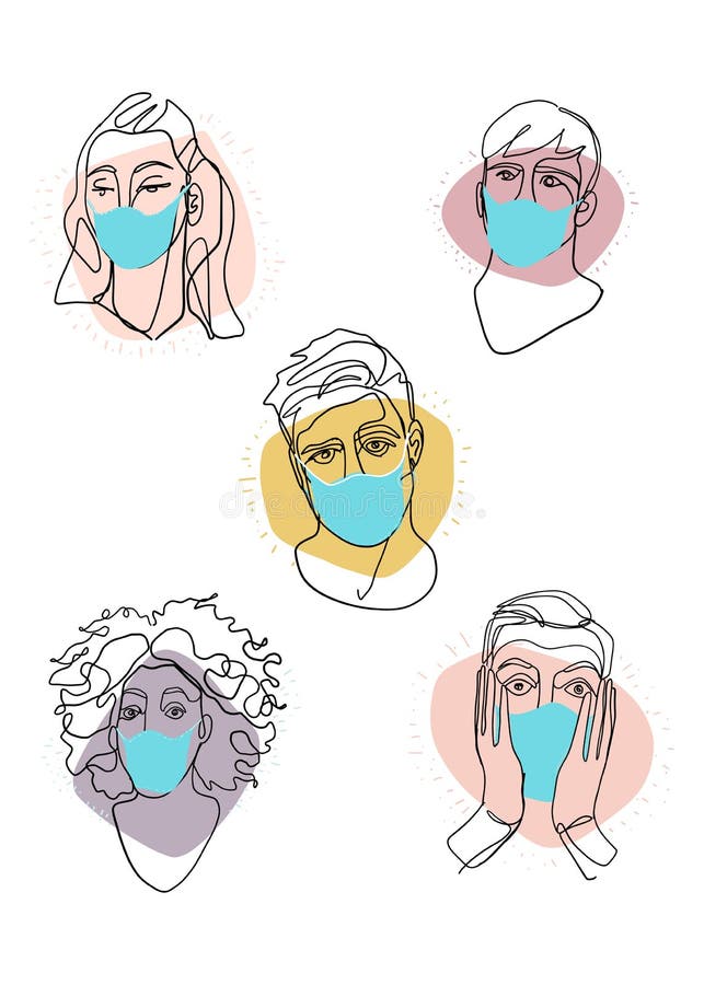 Hand Drawn Human Faces with Masks Stock Vector - Illustration of ...