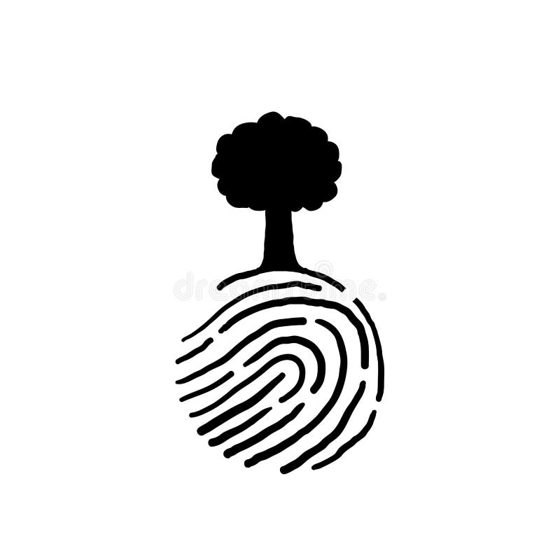 Hand Drawn Human Finger Print with Tree Doodle Stock Vector ...