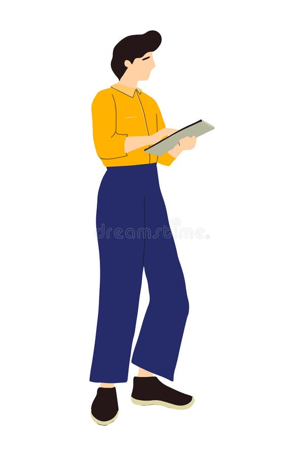 Hand Drawn Human is Standing Pose. Man or Woman Holds a Notebook and ...