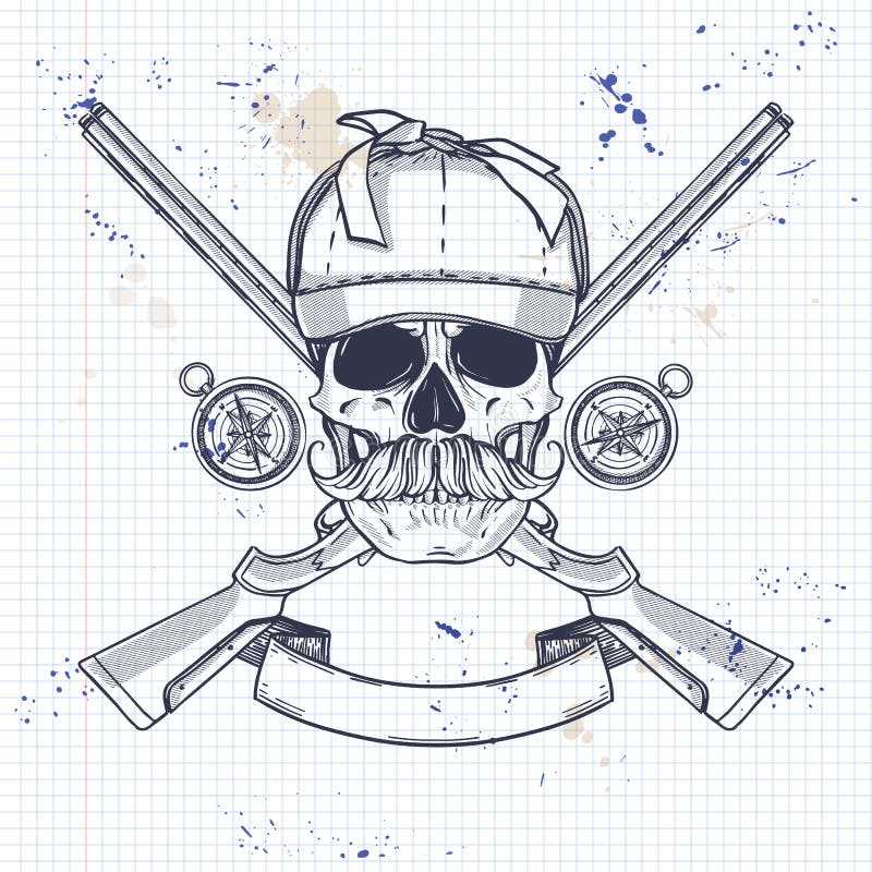 Hand drawn hunter skull stock illustration. Illustration of dread ...