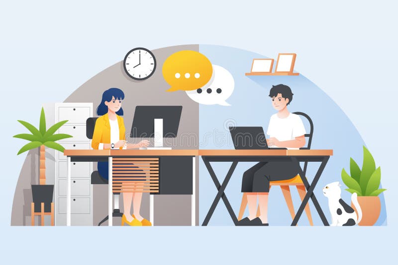 Hand Drawn Hybrid Work Illustration Vector Illustration. Stock Vector ...