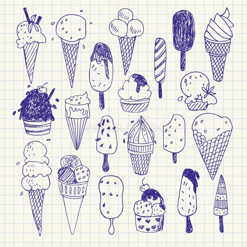 Hand- Drawn Ice Cream Vector Drawings Set Stock Vector - Illustration ...
