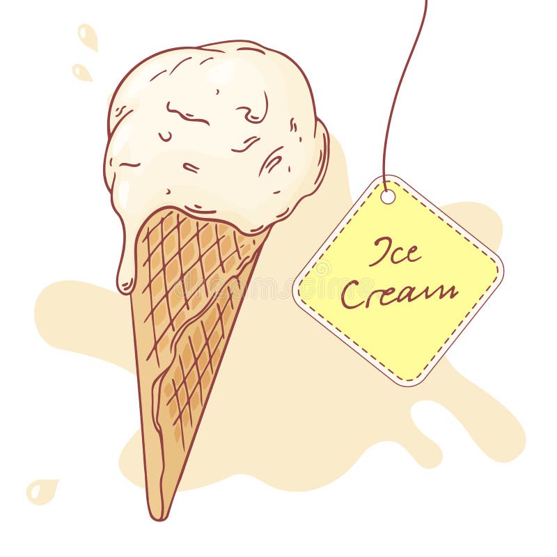Hand Drawn Ice Cream In A Waffle Cone Vector Stock Vector Image