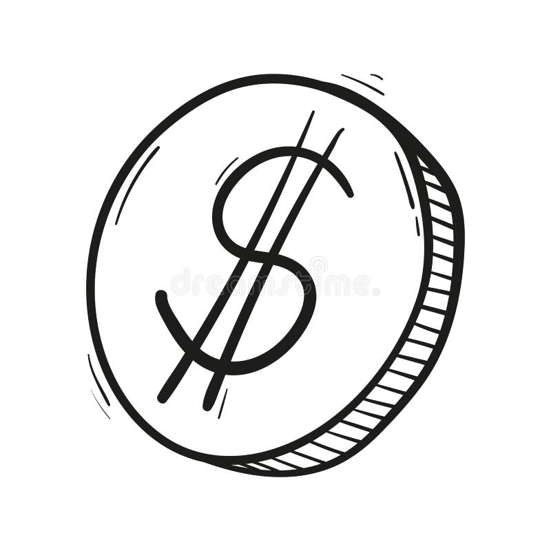 Hand Drawn Icon Coin Dollar in Doodle Style Isolated Stock Vector ...