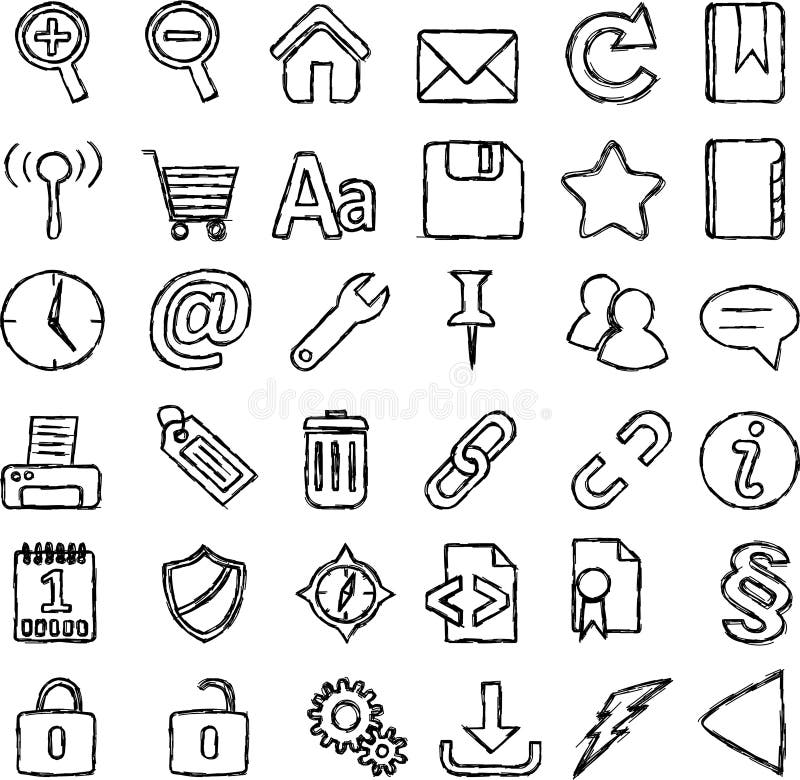Hand-drawn icon set stock illustration. Illustration of symbol - 11878197