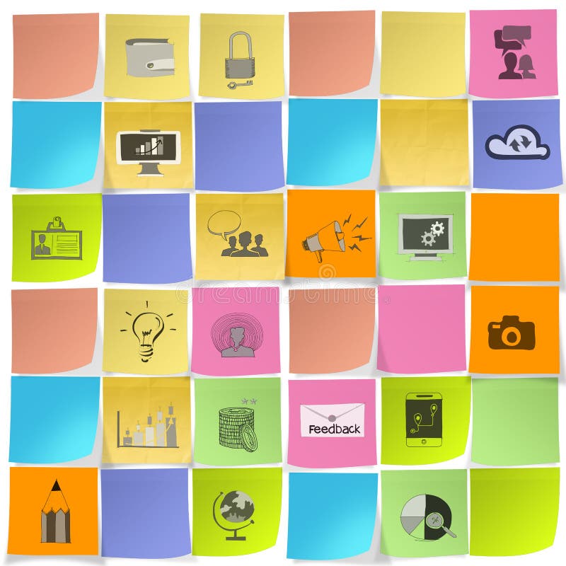 Hand Drawn Icons of Business Strategy on Sticky Note Stock Photo ...