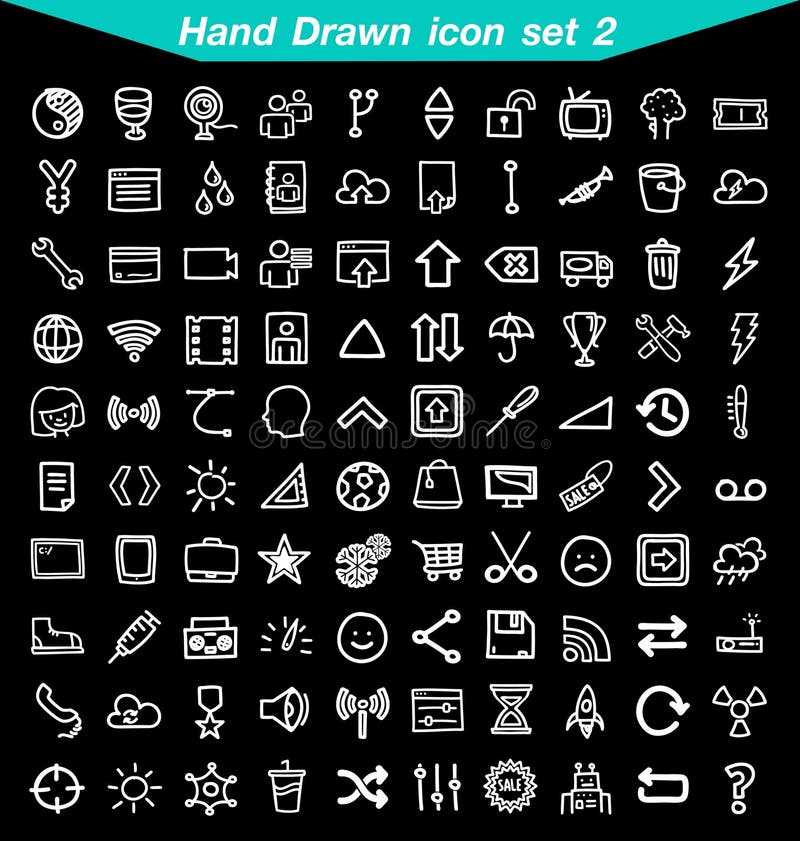 Hand drawn icons set stock illustration. Illustration of black - 64697341