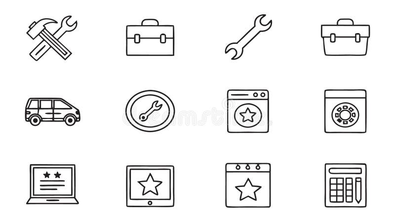 Hand Drawn Icons of Tools and Technology Objects Wrench Stock ...