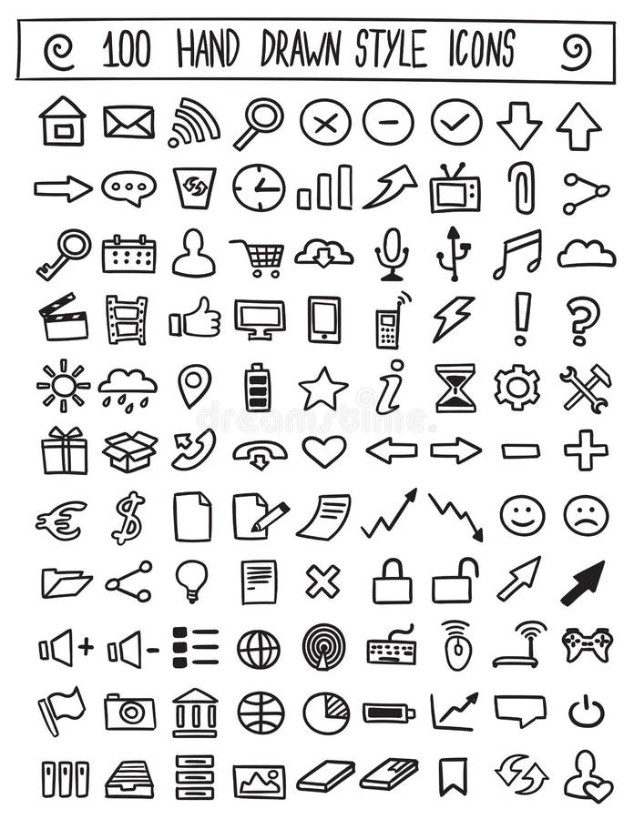 Hand Drawn Icons Vector Set Stock Vector - Illustration of design ...