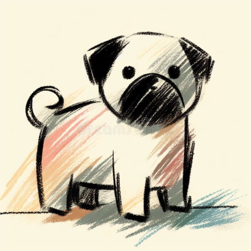Charming Hand-drawn Cartoon Pug with an Inquisitive Look Stock ...