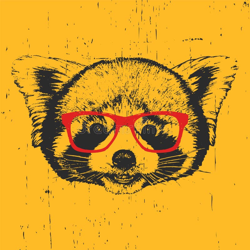 Portrait of Red Panda with Glasses, Hand-drawn Illustration, Vector ...
