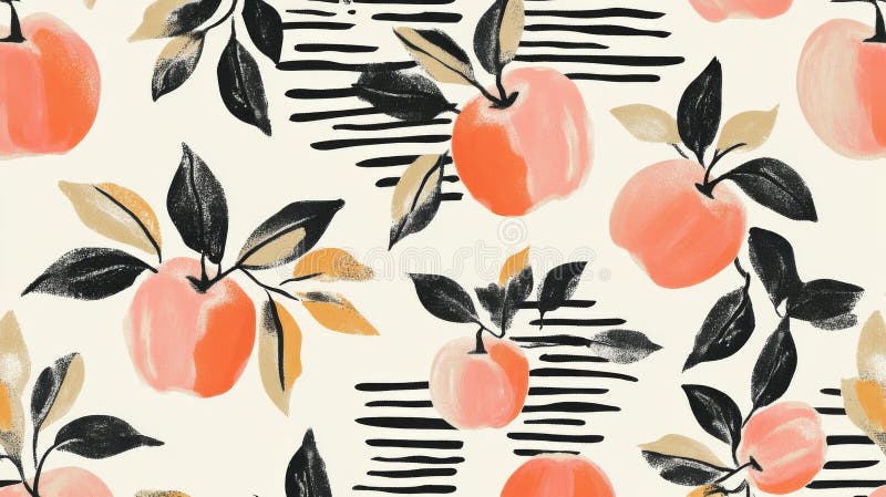 Hand Drawn Illustration of Apples Spirals Stripes and Ellipses with ...