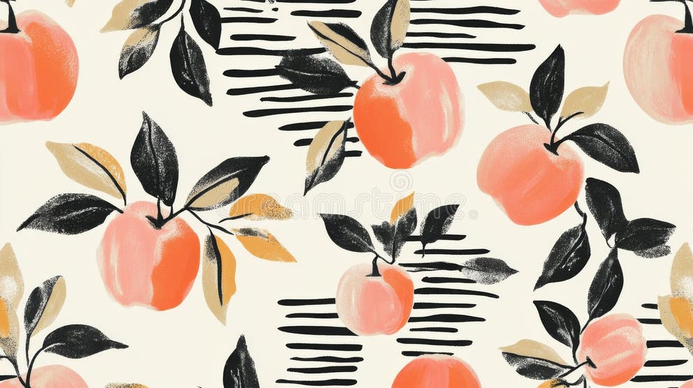 Hand Drawn Illustration of Apples Spirals Stripes and Ellipses with ...