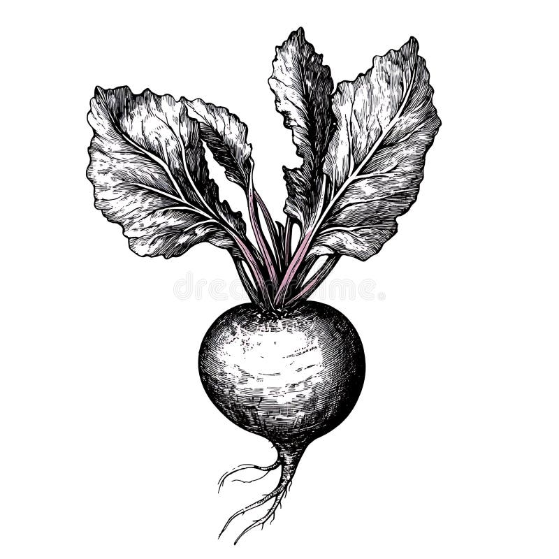 Hand-drawn Illustration of a Beet with Leaves Ink Sketch Stock ...