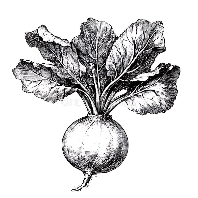 Hand-drawn Illustration of a Beet with Leaves Ink Scketch Stock ...