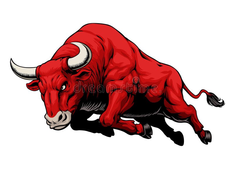 Hand Drawn Illustration of Big Angry Muscle Bull Attacking Stock ...