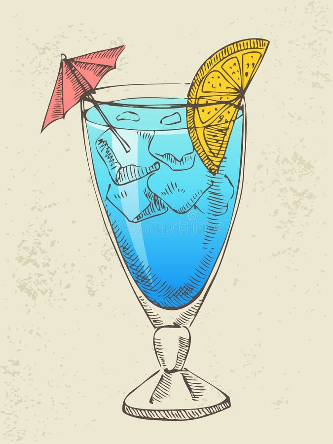 Hand Drawn Illustration of Blue Cocktail. Stock Vector - Illustration ...