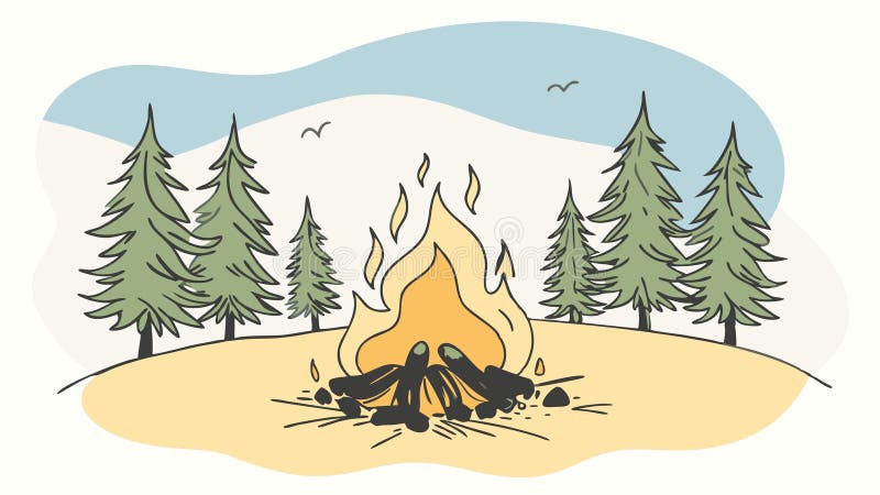 Cozy Campfire Scene in Winter Forest Peaceful Nature Illustration Snow ...
