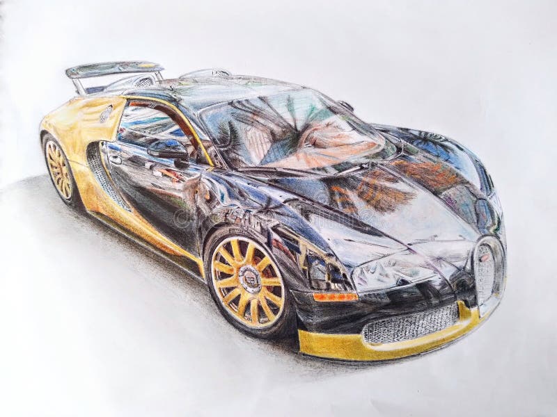 Hand-drawn Illustration of a Bugatti Veyron on a White Paper Background ...
