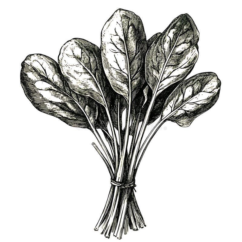 Hand-drawn Illustration of a Bunch of Spinach Leaves Ink Sketch Stock ...