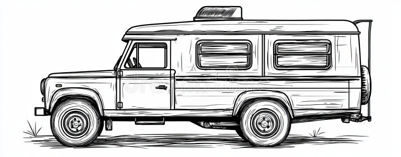 Hand Drawn Illustration of a Camping Caravan or Car with a Trailer ...