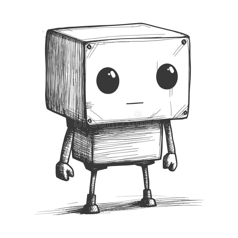 Adorable Boxy Robot Character, Sketch Style Illustration Stock Vector ...