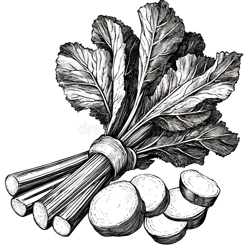 Hand-drawn Illustration of Chard with Sliced Roots Ink Sketch Stock ...