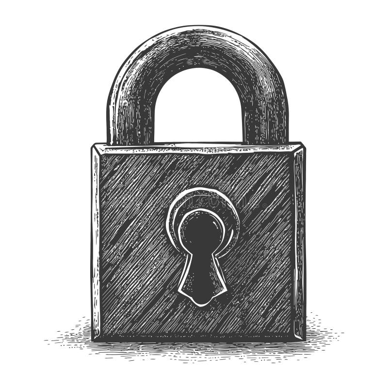 Vintage Padlock Illustration: Detailed Hand-Drawn Engraving of a ...