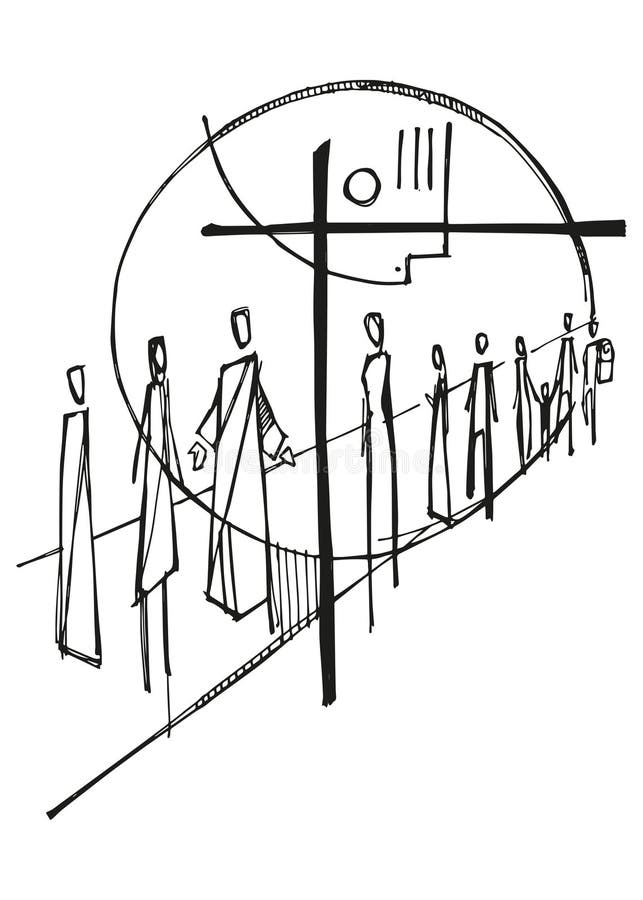 Hand Drawn Illustration of a Christian Community Stock Photo ...