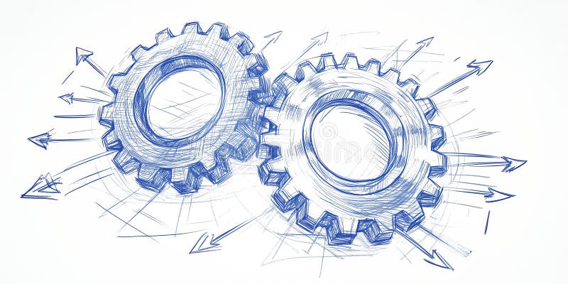Hand-drawn Illustration of Complex Mechanical Systems with Multiple ...
