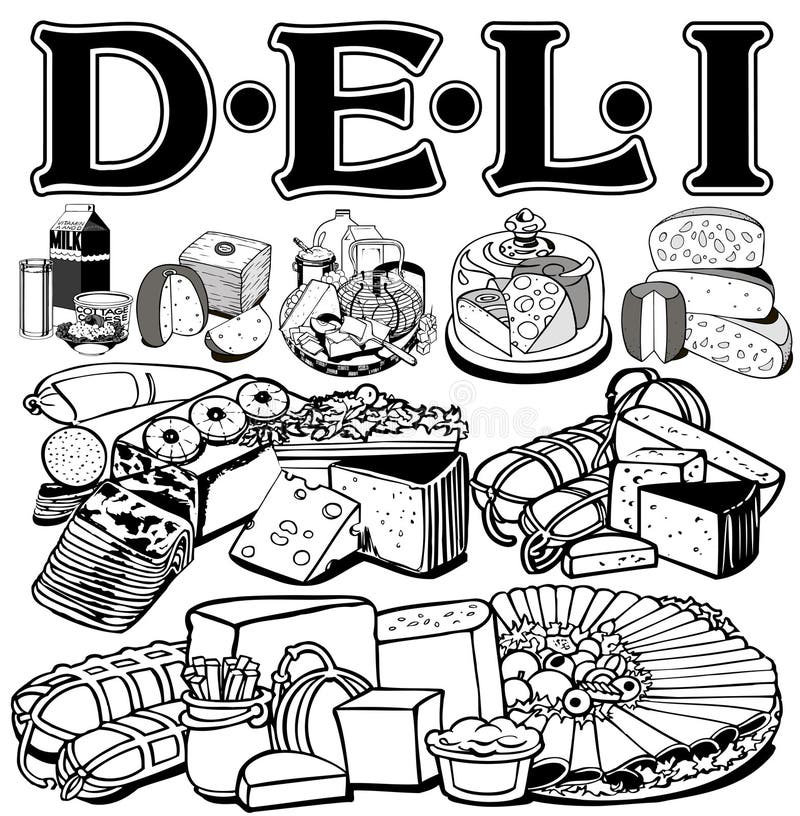 Hand Drawn Illustration Deli Food Set Stock Vector - Illustration of ...