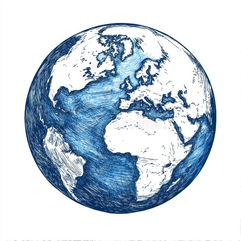 Hand-drawn Illustration of Earth in Blue Tones Stock Illustration ...