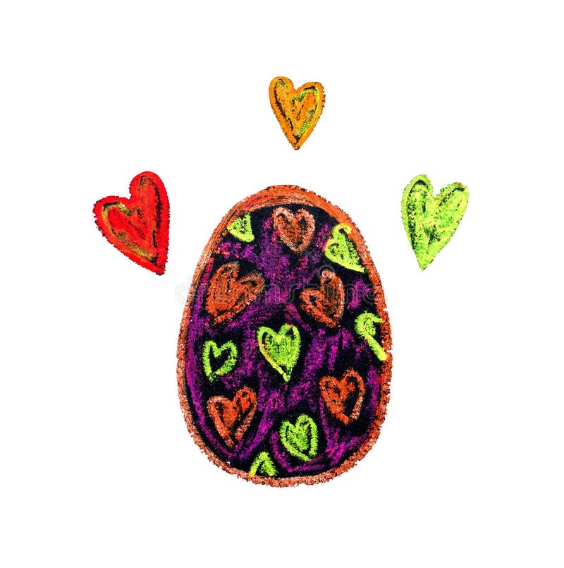 Hand Drawn Illustration of Easter Egg with Hearts. Drawing by Colored ...