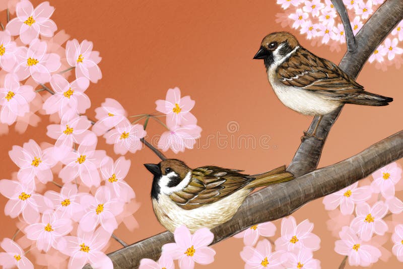 Japanese Sparrow Illustration -Side View ,Right Stock Vector ...