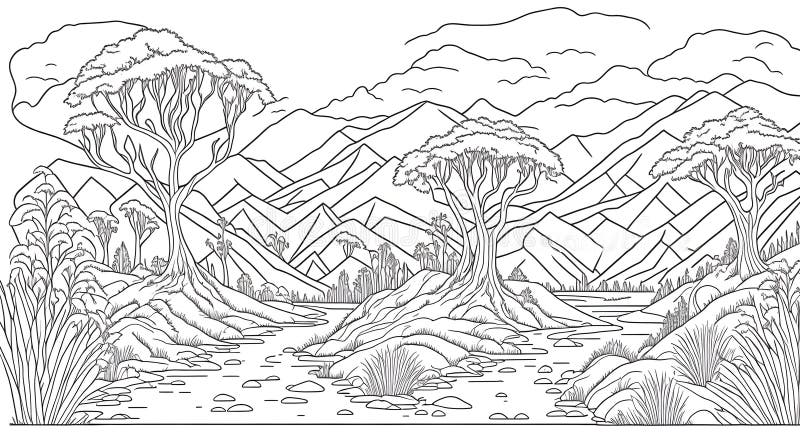 Coloring Book Landscape Hand Draw Illustration Stock Illustration ...