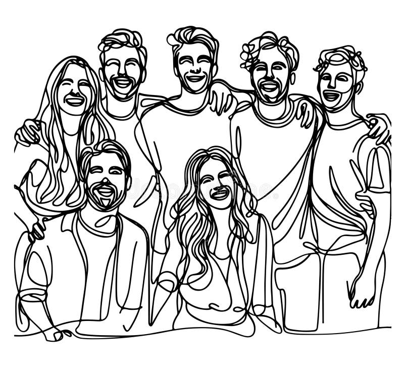 Group of Friend Continuous Line Drawing Vector Stock Illustration ...