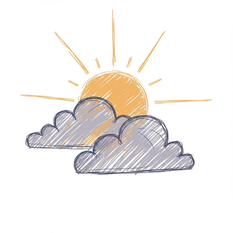 A Hand-drawn Illustration Featuring a Stylized Sun with Orange Rays and ...