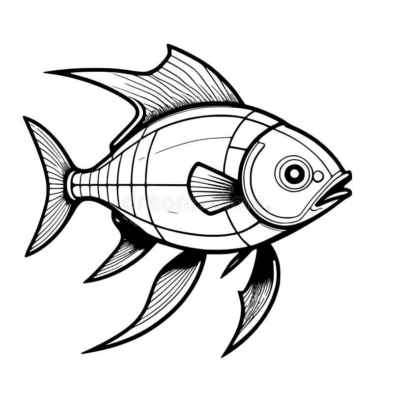 Hand Drawn Illustration of Fish Robot Stock Illustration - Illustration ...