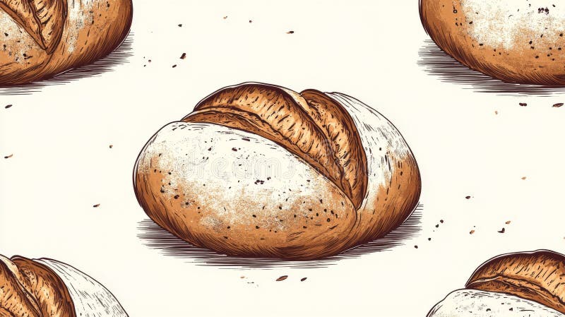 Hand-drawn Illustration of Fresh Baked Bread with Crumbs Stock ...