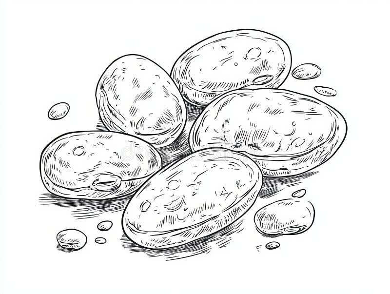 Hand Drawn Illustration of a Group of Cobble Stones or Pebbles in ...