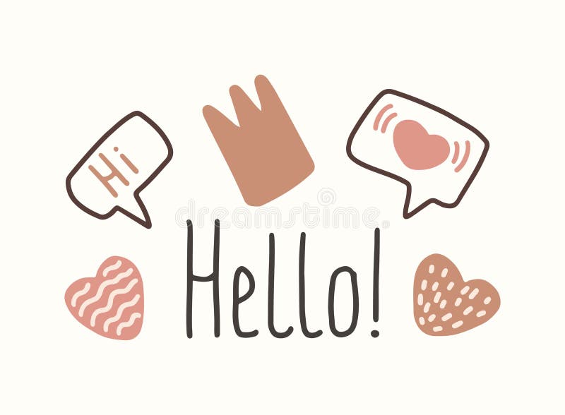 Hand Drawn Illustration Hello Text Playful Greetings and Fun Shapes ...