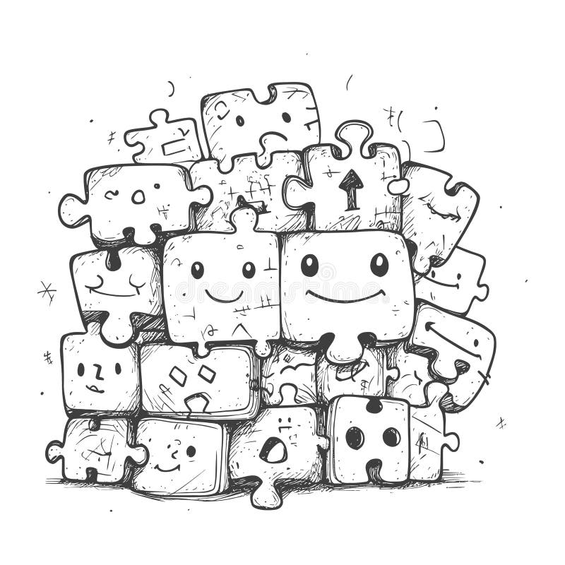 Happy Jigsaw Puzzle Pieces Forming a Wall Stock Vector - Illustration ...