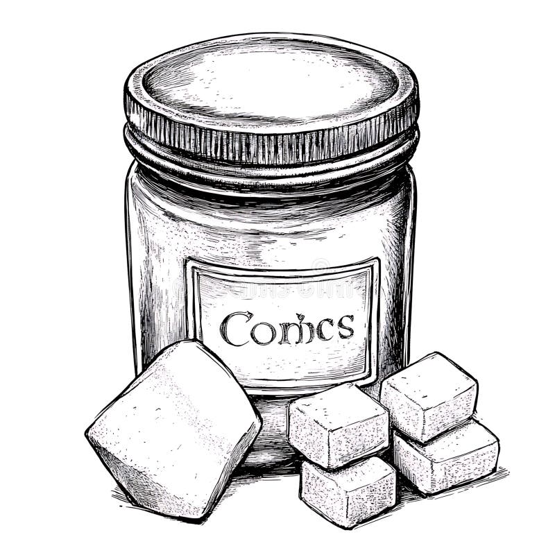 Hand-drawn Illustration of a Jar of Sugar Cubes Stock Illustration ...