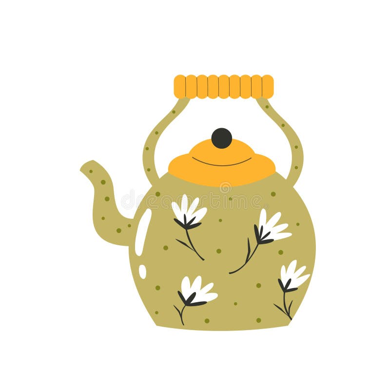 Hand Drawn Illustration of a Kettle Decorated with Flowers Stock Vector ...