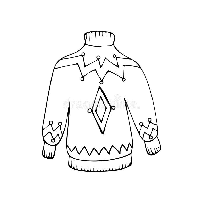 Hand Drawn Illustration of Knitted Warm Sweater in Doodle Style. Stock ...