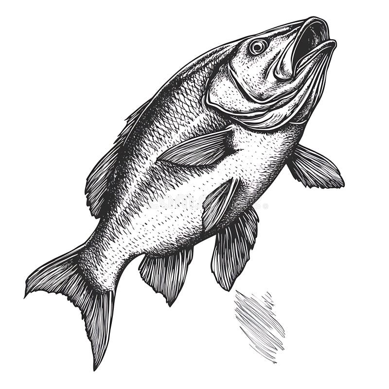 Hand-drawn Illustration of a Leaping Fish Stock Illustration ...