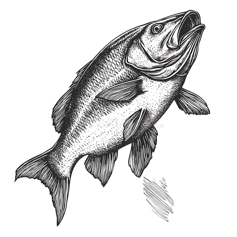 Hand-drawn Illustration of a Leaping Fish Stock Illustration ...