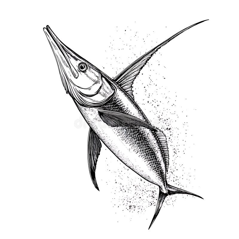 Hand-drawn Illustration of a Leaping Swordfish Stock Illustration ...